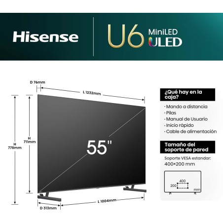 Fernseher Hisense 55U6NQ Mini-LED 55" 4K Ultra HD mit Smart-TV und WLAN